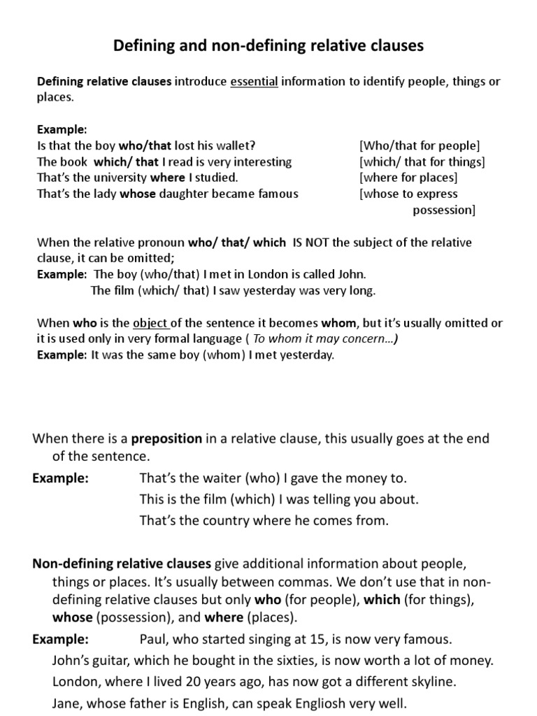 Defining vs Non-Defining Clauses Guide | PDF