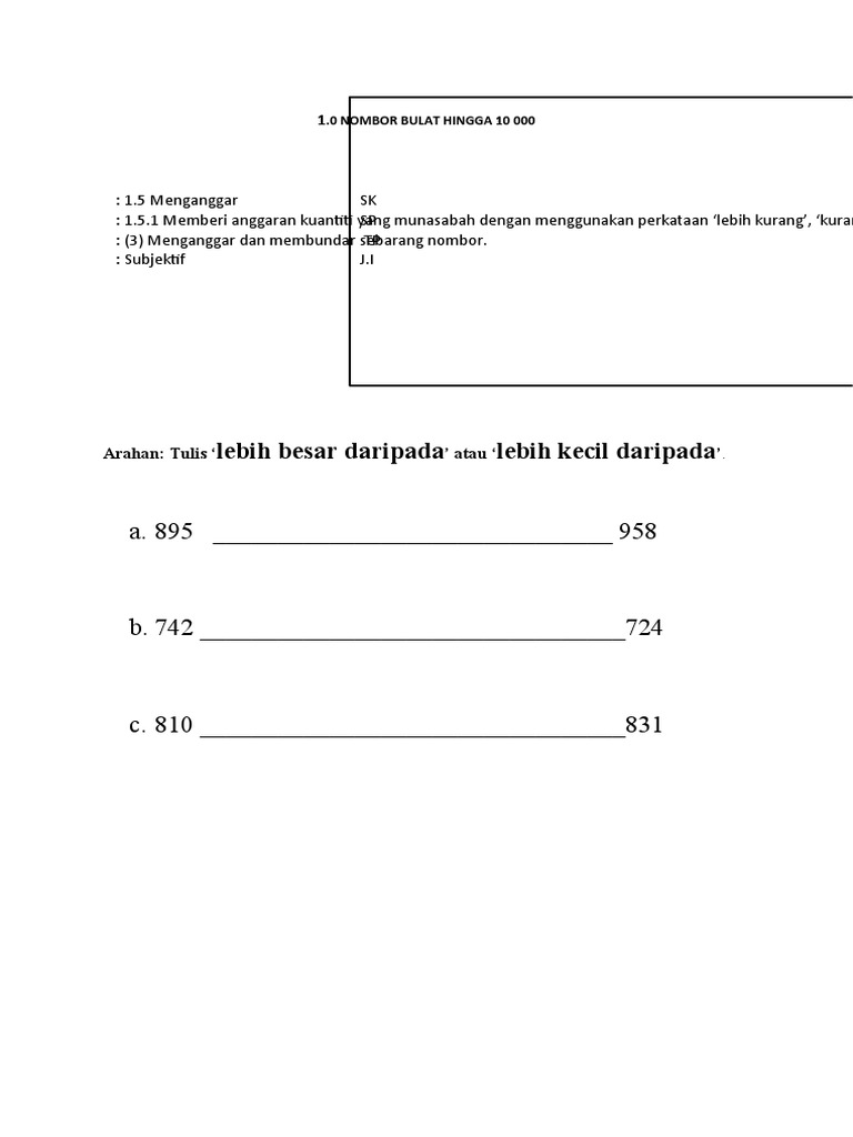 Soalan Matematik PLaN Tahun 2 | PDF