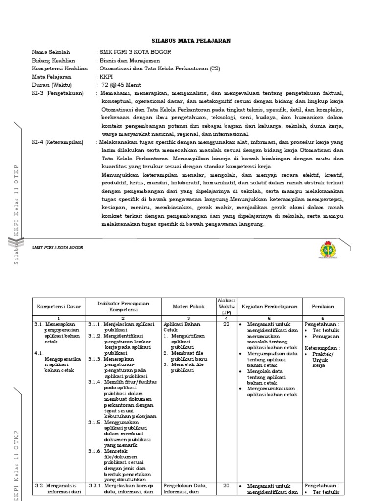 Silabus KKPI Kelas 11 OTKP | PDF