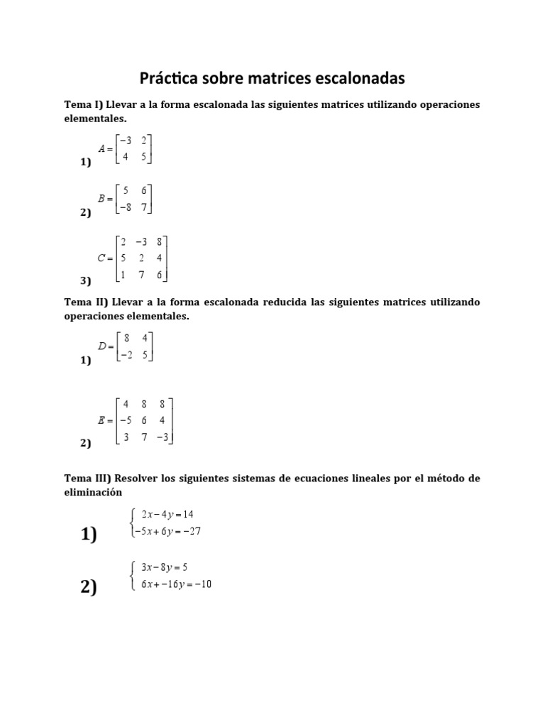 Práctica Sobre Matrices Escalonadas | PDF