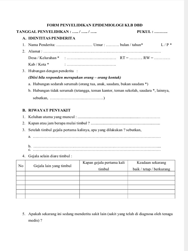 Dokumen - Tips Form Penyelidikan Epidemiologi KLB Diare | PDF
