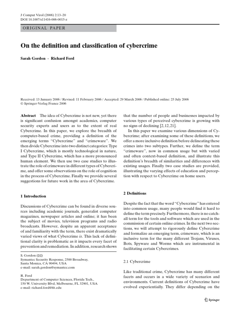 Classification 1 Definition and Classification of Cyber Crime | PDF ...