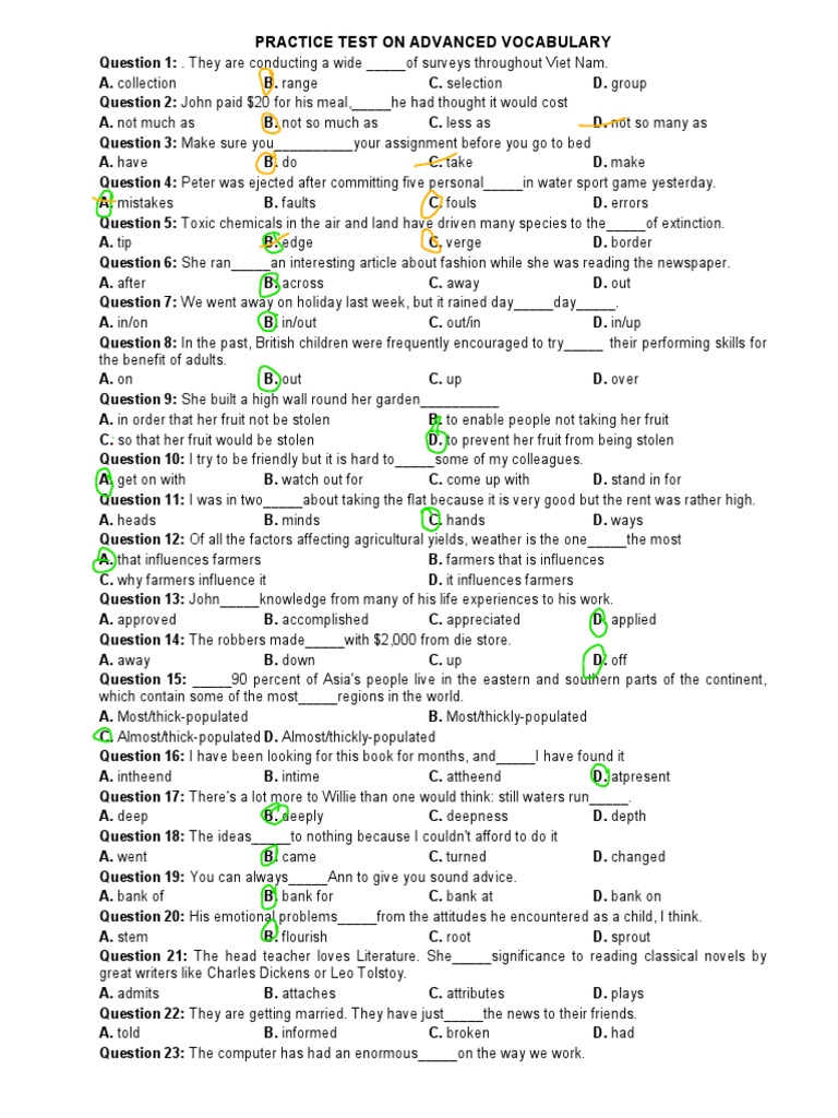 Practice Test On Advanced Vocabular1 | PDF
