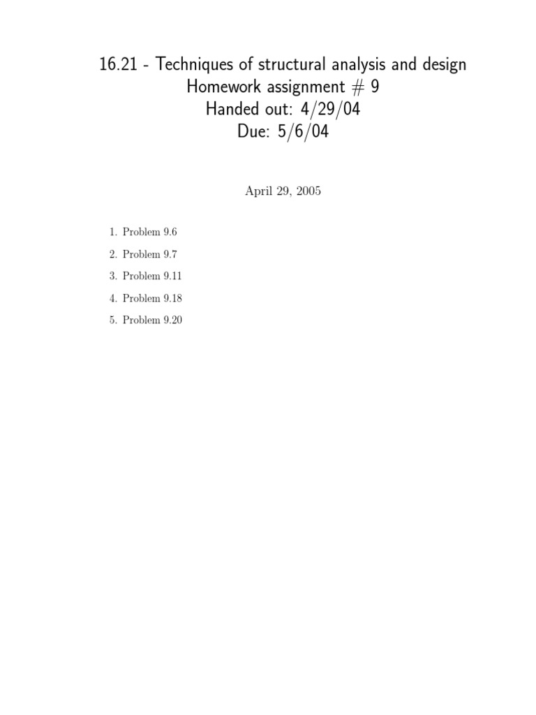 16.21 Techniques of Structural Analysis and Design Homework Assignment ...