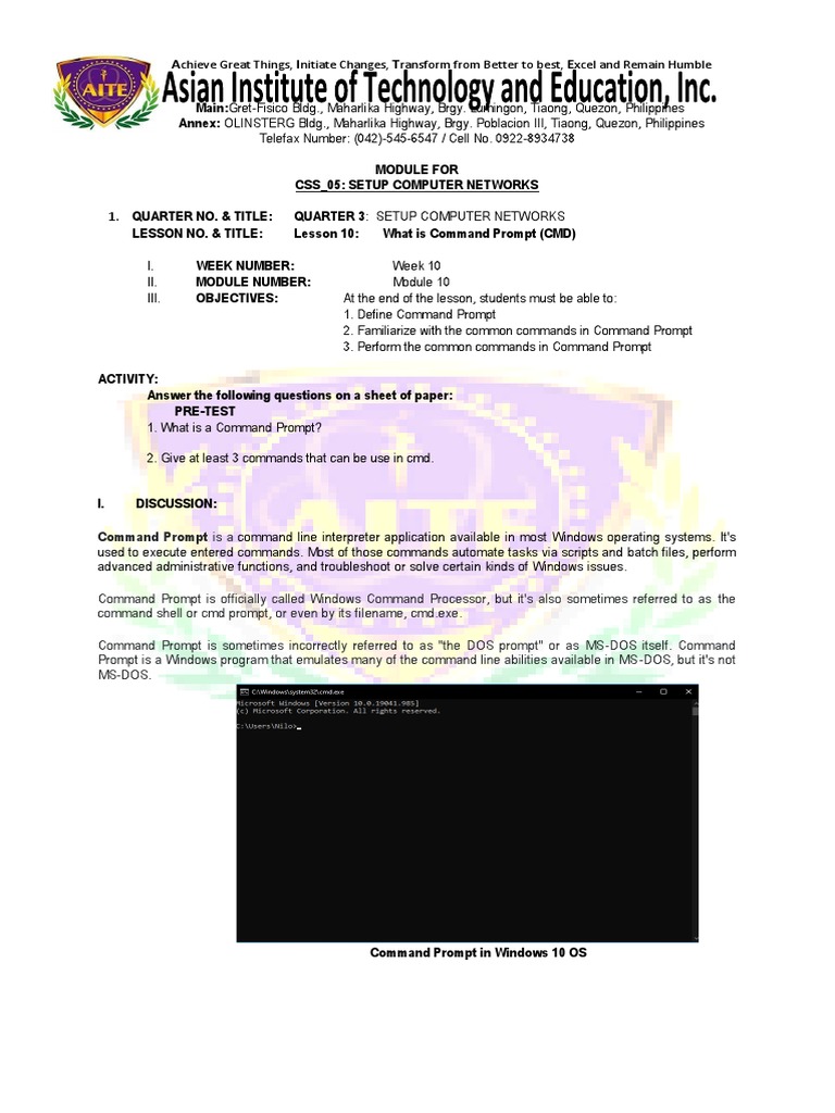 Css 05 Week 10 Module 10 What Is Command Prompt Or Cmd Pdf Command Line Interface