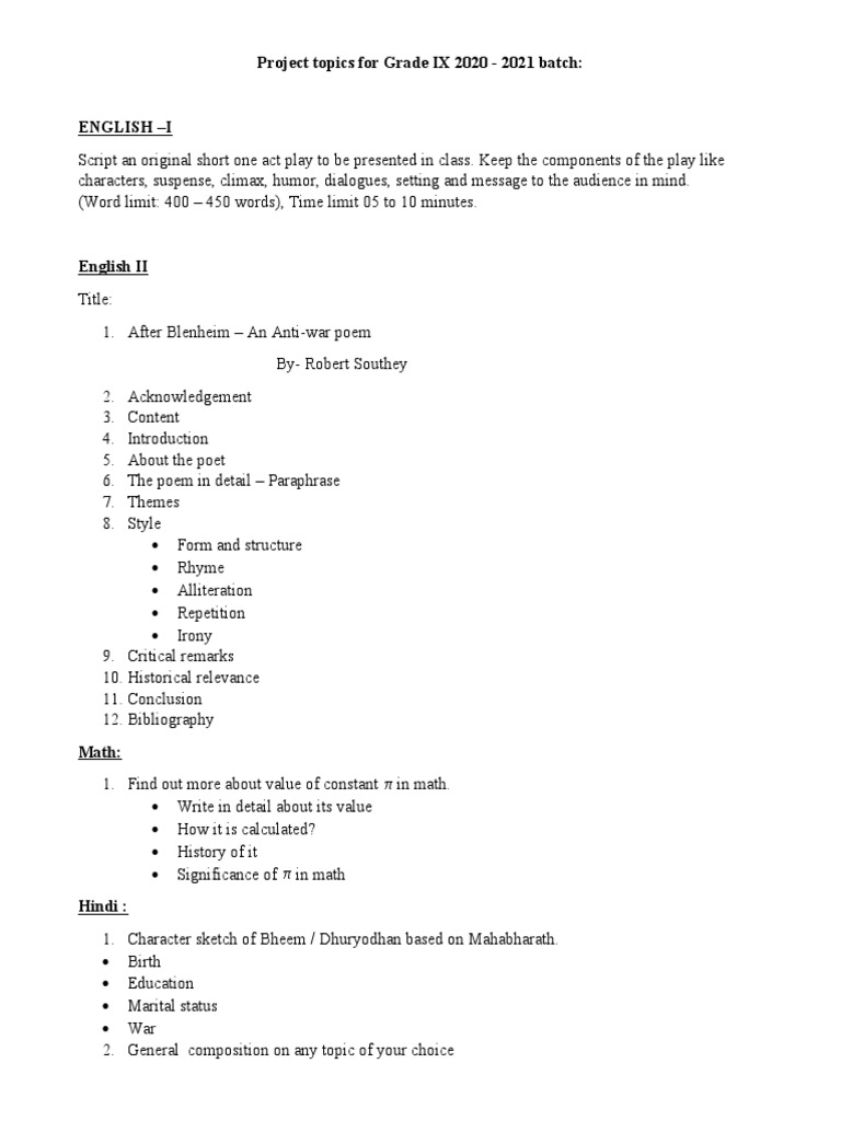 Project Topics For Grade 9 - 2020 2 | PDF | Social Science | General ...