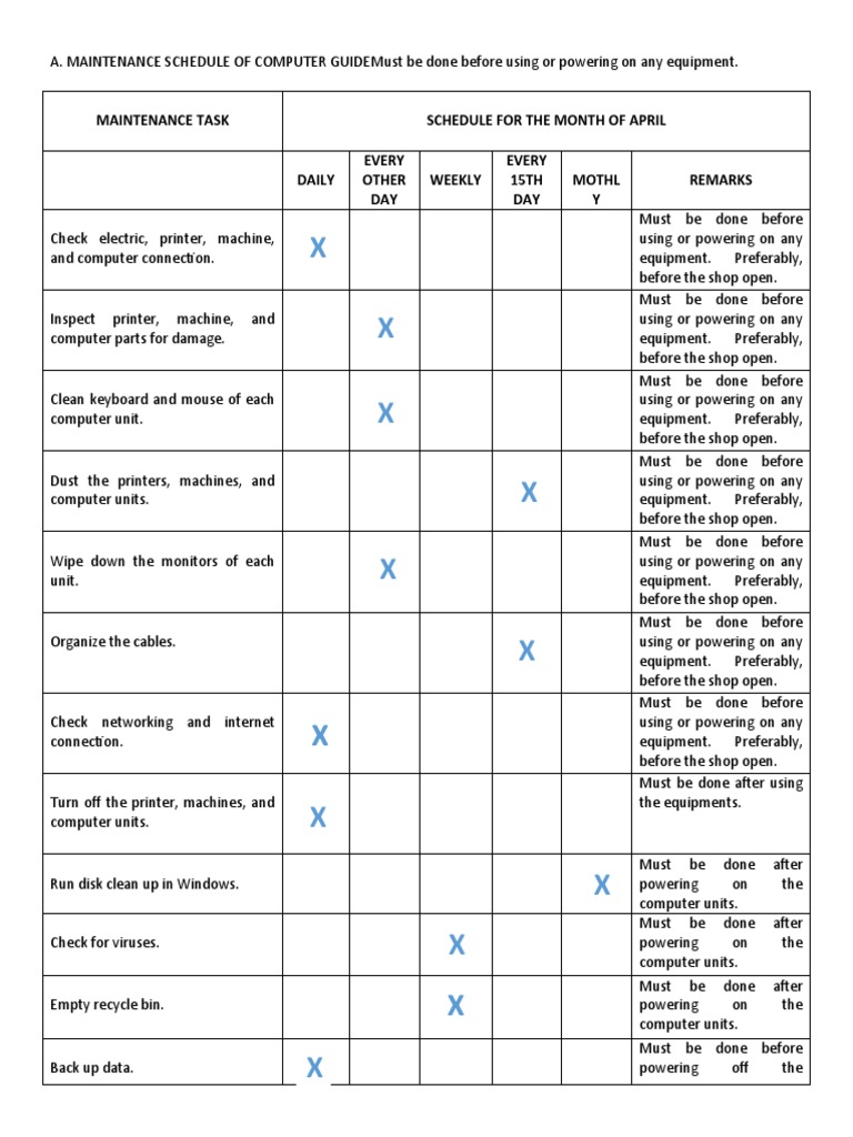 MAINTENANCE SCHEDULE OF COMPUTER GUIDEMust Be Done | PDF | Printer ...