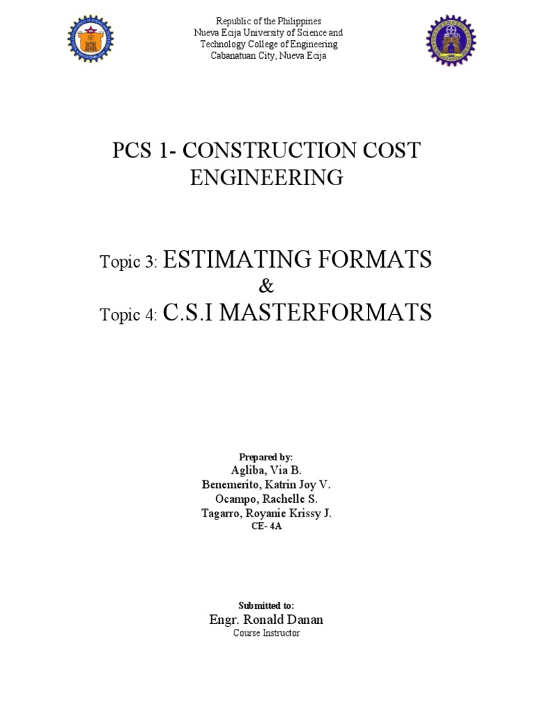 Estimating Formats Csi Masterformat | PDF | Specification (Technical ...