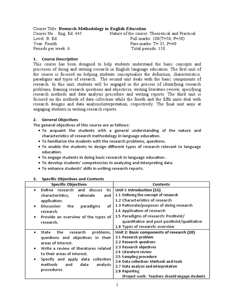Eng. Ed. 445 Research Methodology in English Education | PDF | Data ...