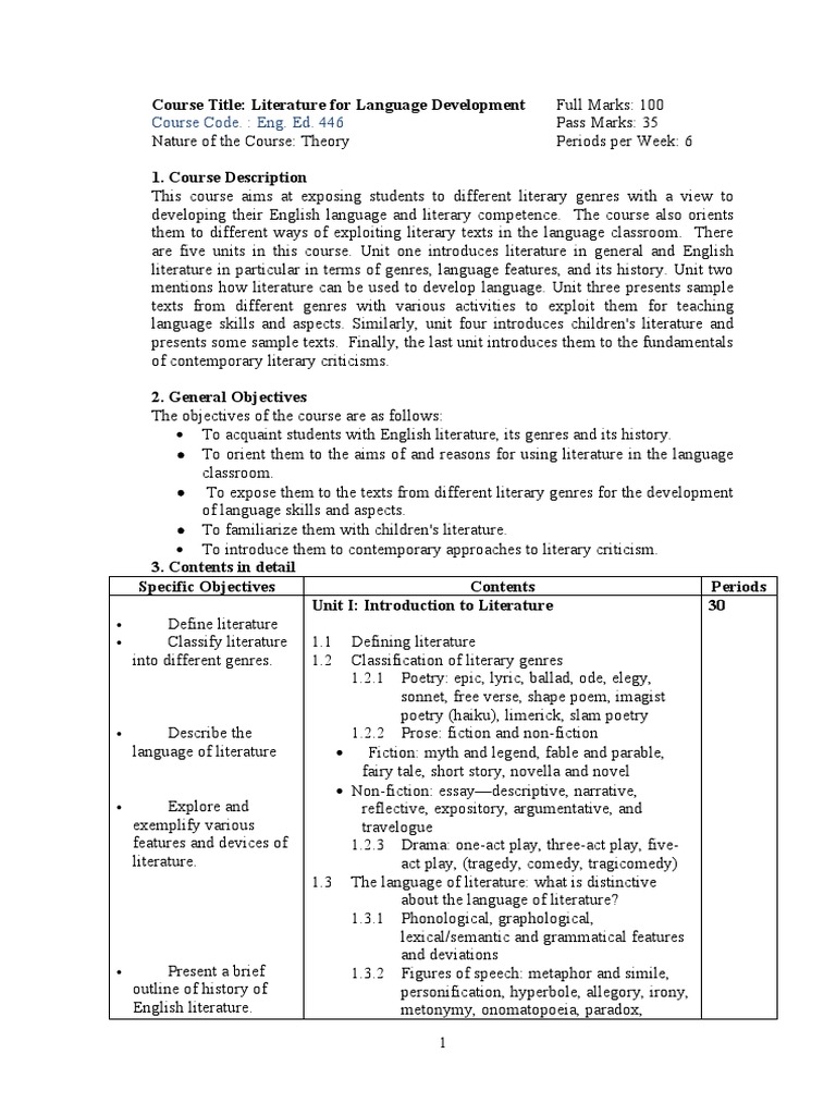 Literature for Language Development Course | PDF | Test (Assessment ...