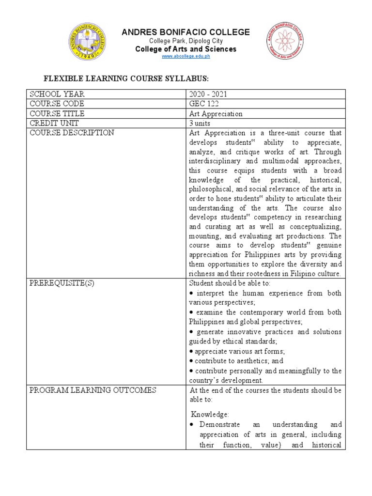 Flexible Learning Course Syllabus:: Andres Bonifacio College | PDF ...