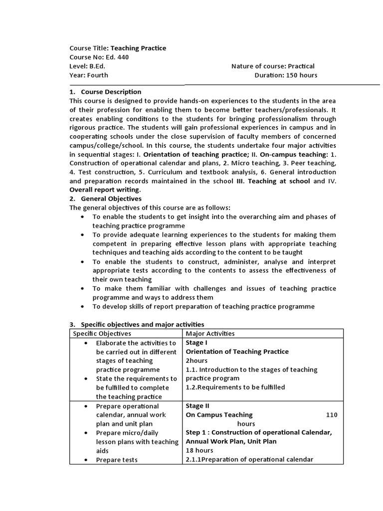 Ed. 440 Teaching Practice | PDF | Teachers | Curriculum