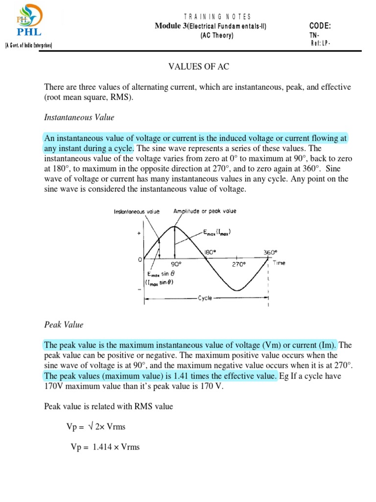 AC Theory Training Notes | PDF | Ac Power | Root Mean Square