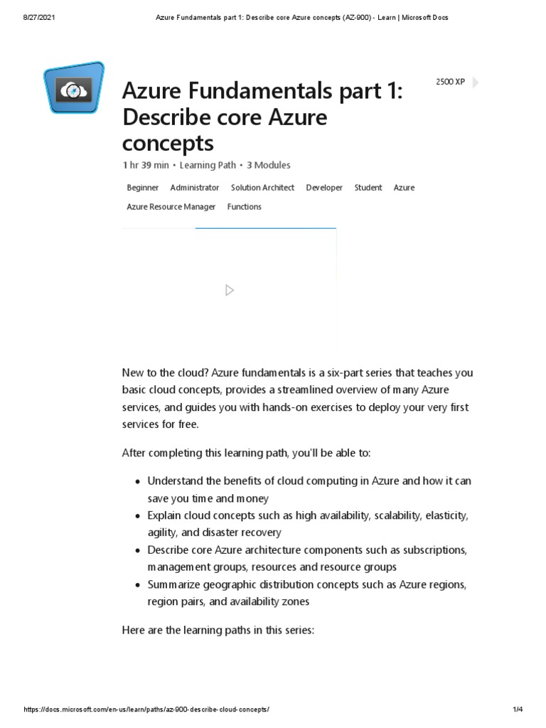 Azure Fundamentals Part 1 - Describe Core Azure Concepts (AZ-900) | PDF | Microsoft Azure ...