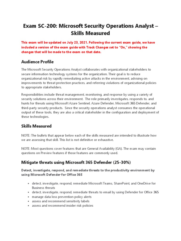 Microsoft Security Operations Analyst Skills Measured | PDF | Microsoft ...