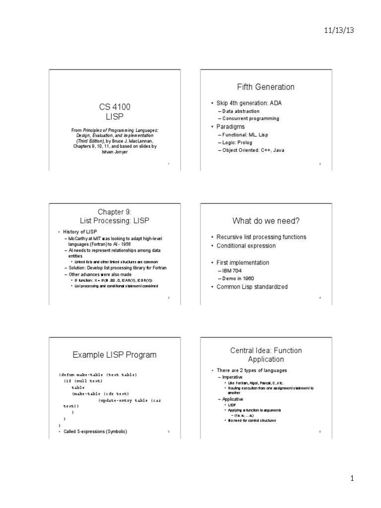 Fifth Generation: List Processing: LISP | PDF | Pointer (Computer Programming) | Software ...