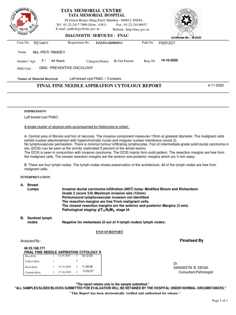 FNAC Report | PDF | Carcinoma | Cytopathology
