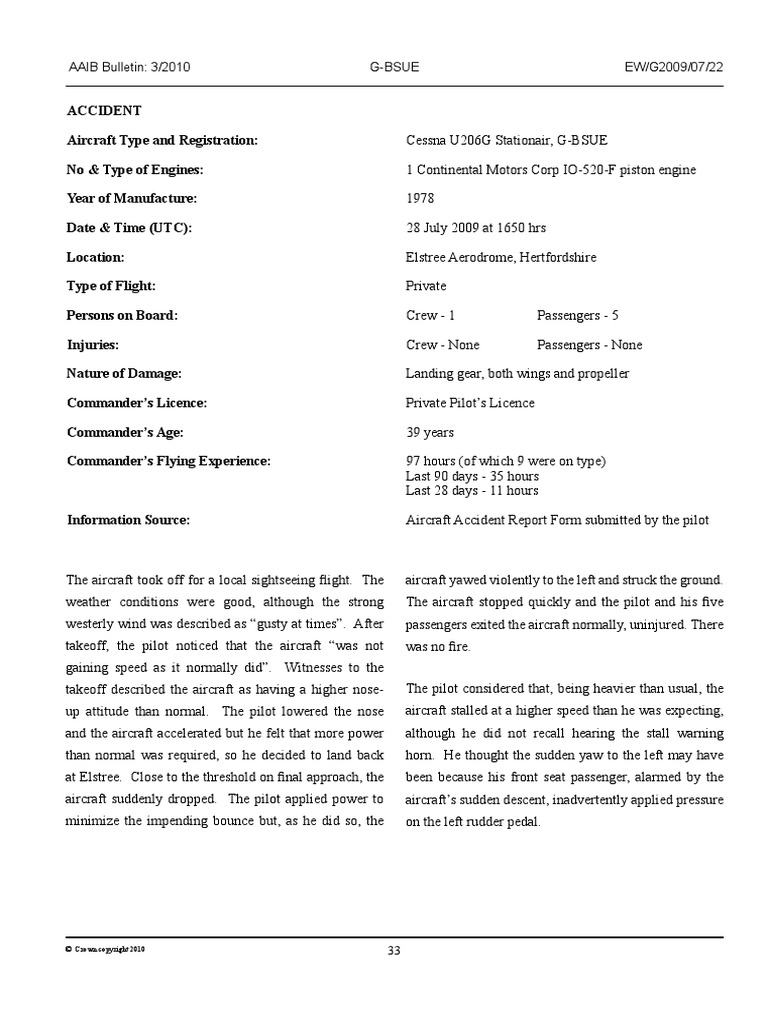 Cessna U206G Stationair G-BSUE 03-10 | PDF | Aircraft | Takeoff