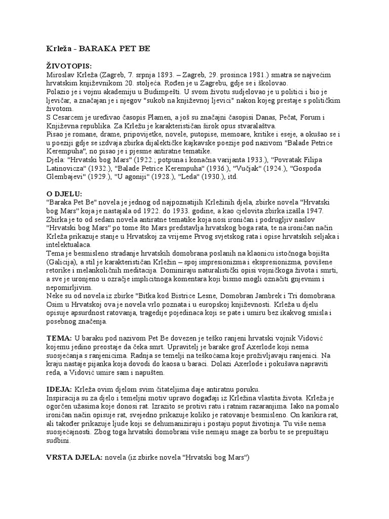 M. Krleža - Baraka Pet Be | PDF