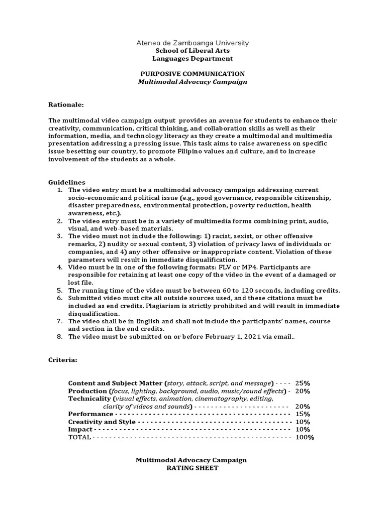 Multimodal Advocacy Campaign: Clarity of Videos and Sounds | PDF ...