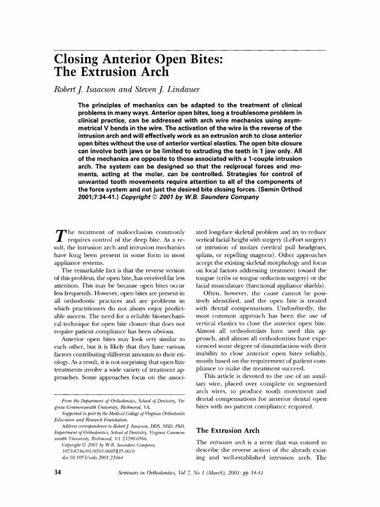 Closing Anterior Open Bites - The Extrusion Arch | PDF | Orthodontics ...
