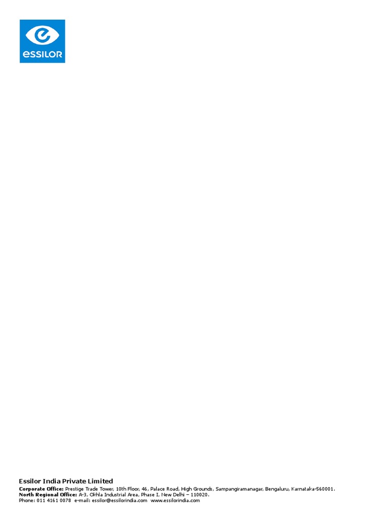 Letter Head - Essilor India Private Limited | PDF