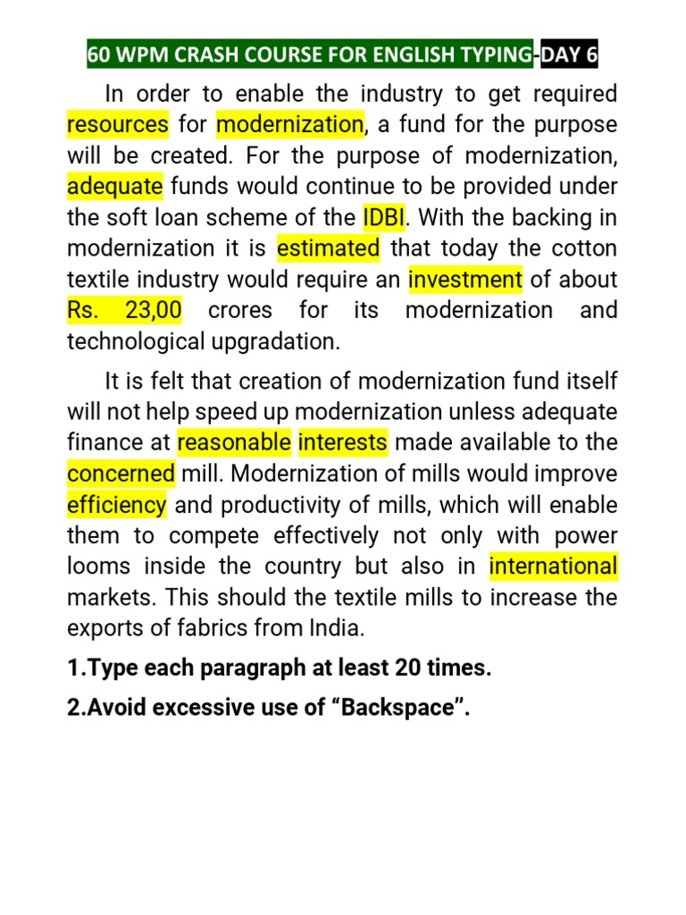 60 WPM Crash Course For English Typing Day 6 | PDF