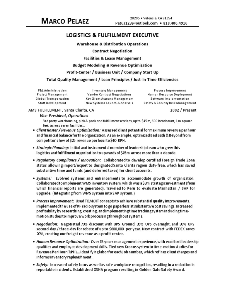 Marco Pelaez Resume | PDF | Warehouse | Inventory