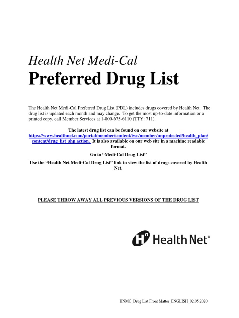 Preferred Drug List: Health Net Medi-Cal | PDF | Medical Prescription ...