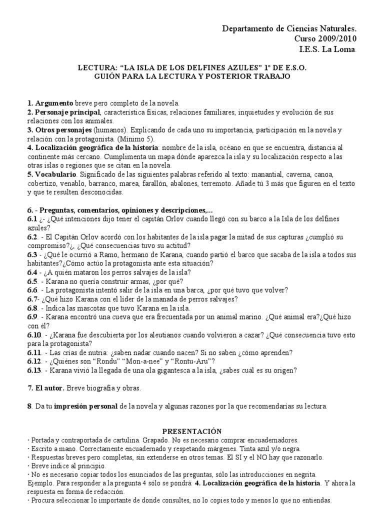 L-La Isla de Los Delfines Azules-Guia | PDF | Libros para adolescentes ...