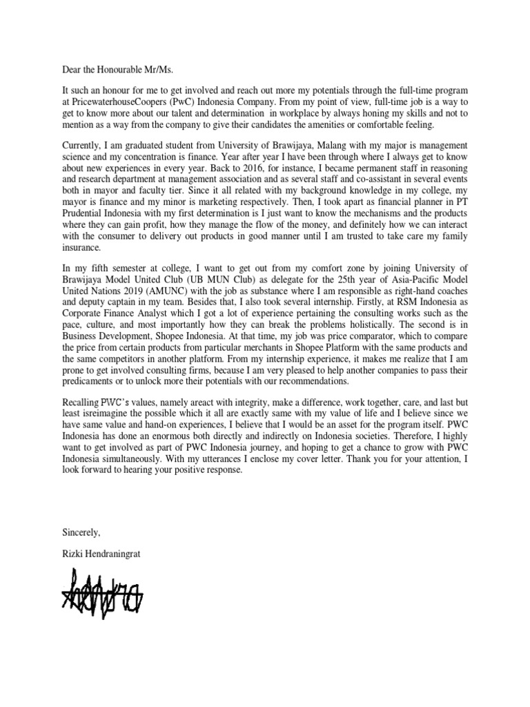 Motivational Letter Rizki Hendraningrat To PWC Indonesia - Compressed ...