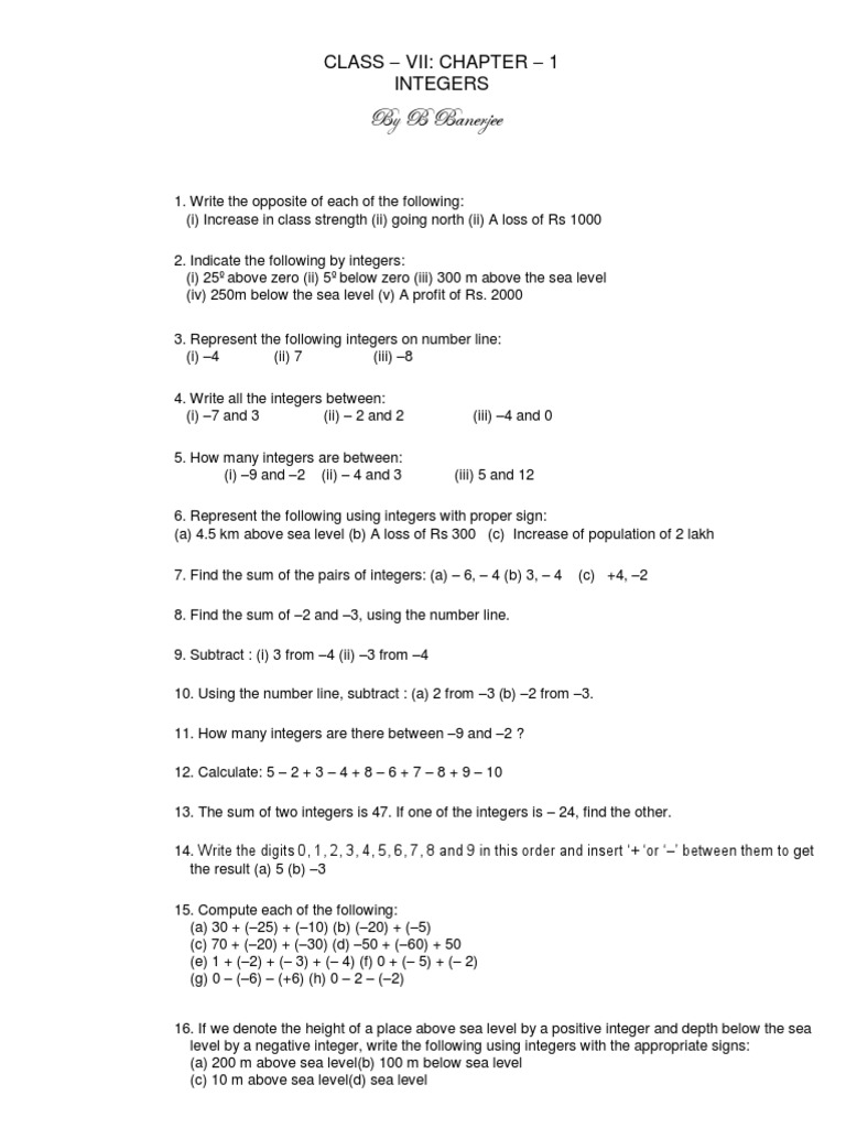 145class 7 Integers CH 1 | PDF | Integer | Elementary Mathematics