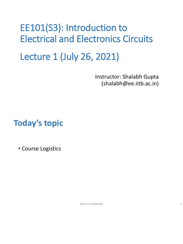 EE101 (S3) : Introduction To Electrical and Electronics Circuits Lecture 1 (July 26, 2021) | PDF ...