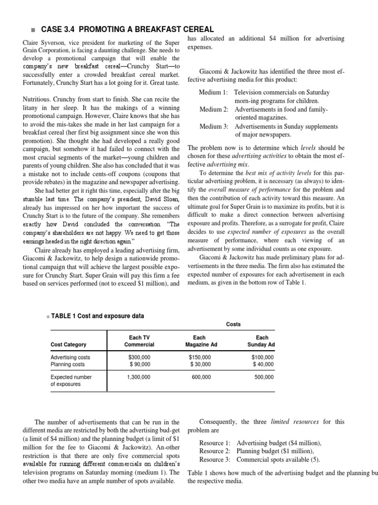 Case 1 - Promoting A Breakfast Cereal | PDF | Advertising | Business