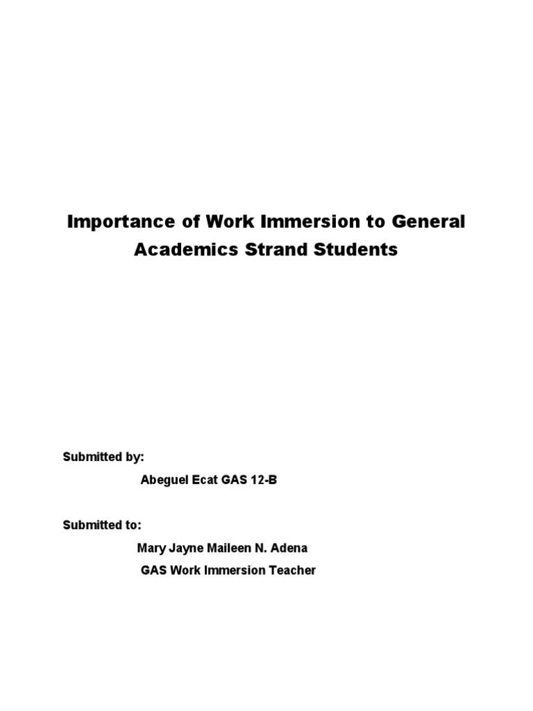 Importance of Work Immersion To General Academics Strand Students | PDF ...