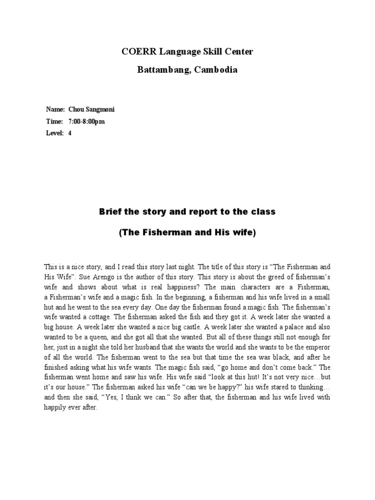 COERR Language Skill Center Battambang, Cambodia: Brief The Story and Report To The Class (The ...