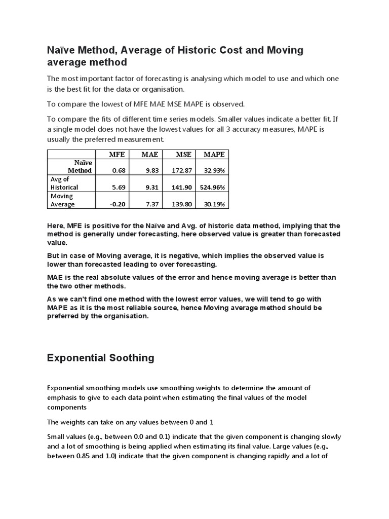 Naïve Method, Average of Historic Cost and Moving Average Method | Download Free PDF ...