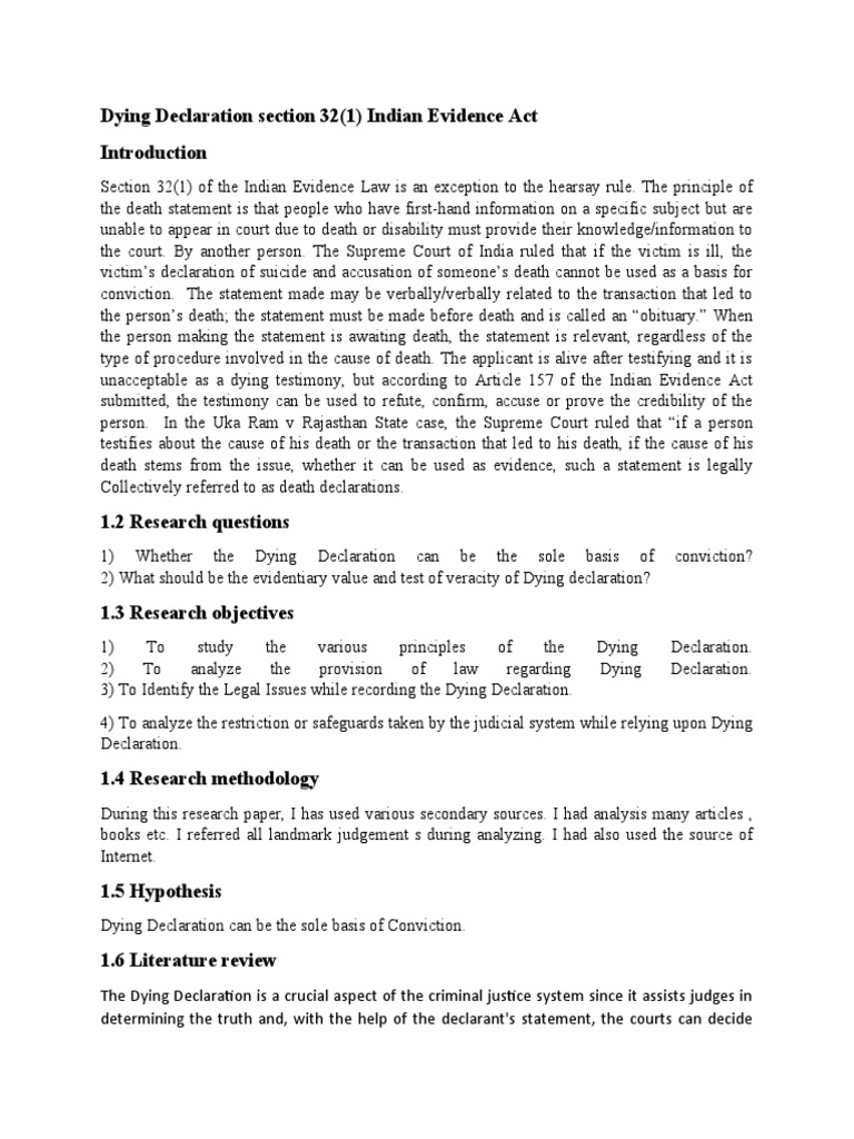 Dying Declaration Section 32 (1) Indian Evidence Act | PDF | Judgment ...
