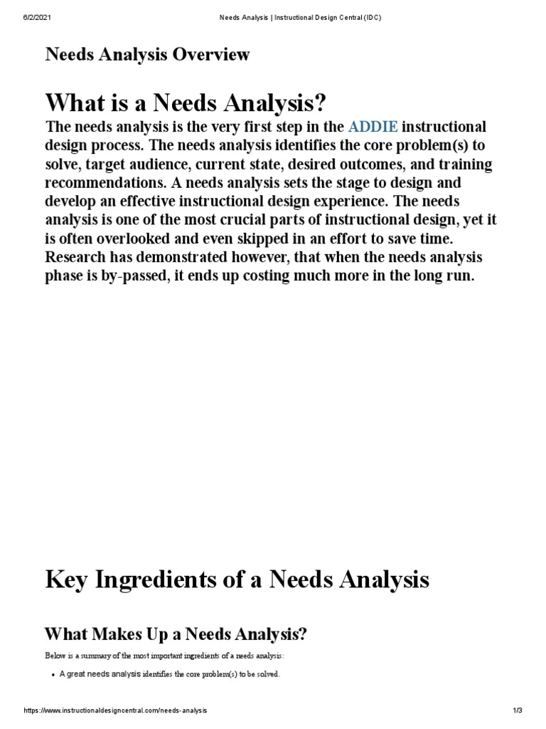 Instructional Design Needs Analysis Guide | PDF | Instructional Design ...