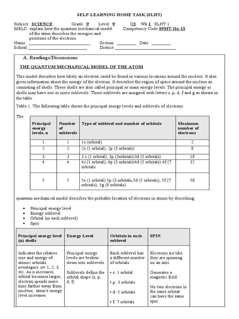 Quantum Mechanical Model Guide | PDF | Atomic Orbital | Electron ...