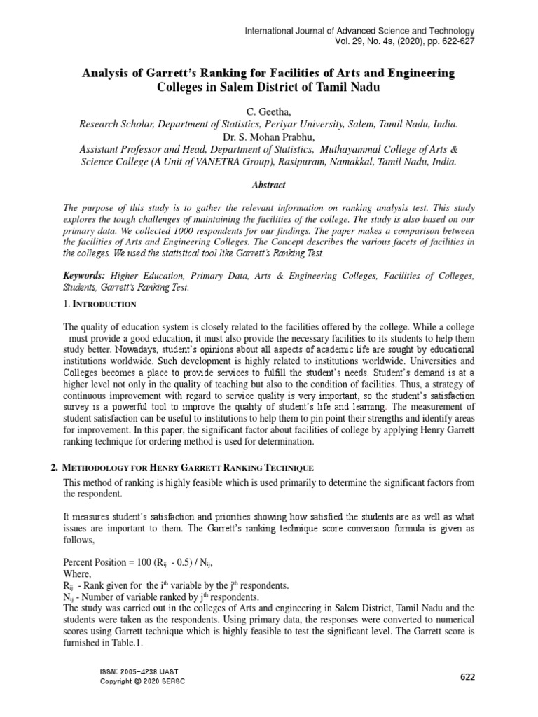 Analysis of Garrett's Ranking For Facilities of Arts and Engineering ...