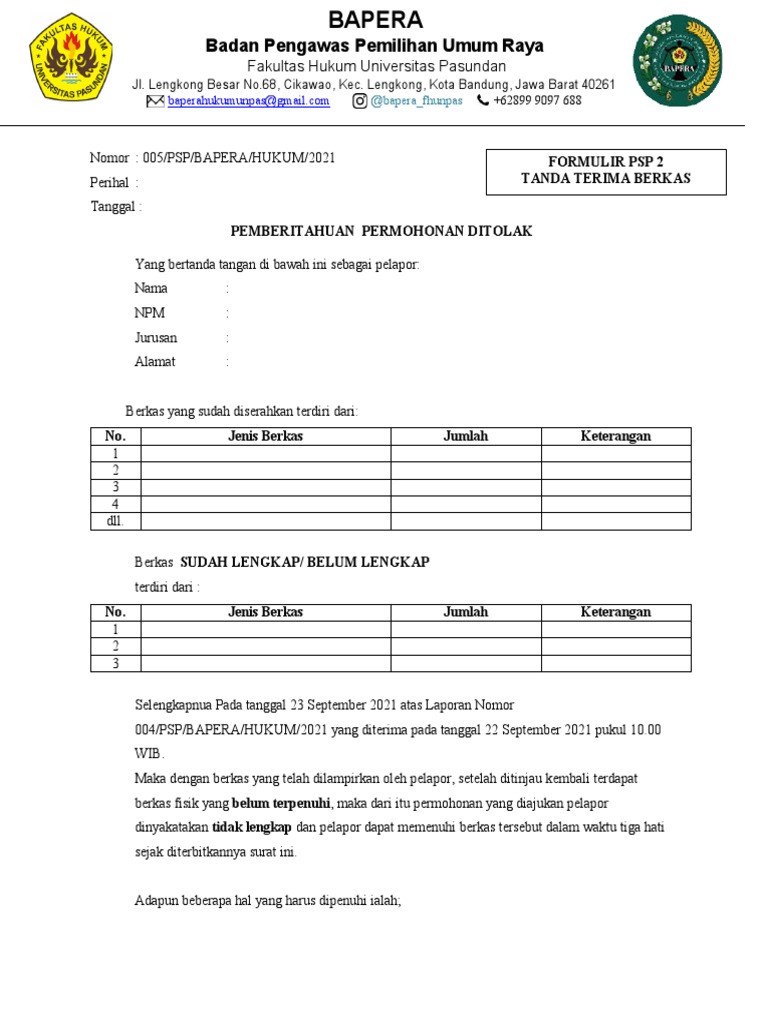 Format PSP 05 Melengkapi Berkas-1 | PDF