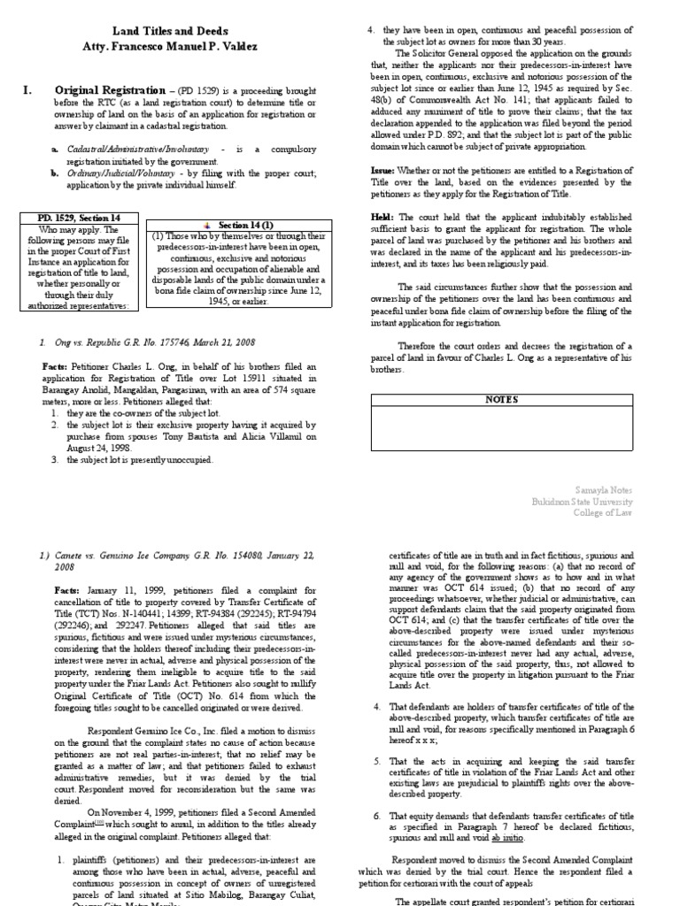 Land Titles and Deeds | PDF | Property | Trust Law