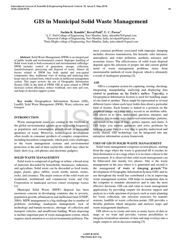 Ijser: GIS in Municipal Solid Waste Management | PDF | Geographic Information System | Waste