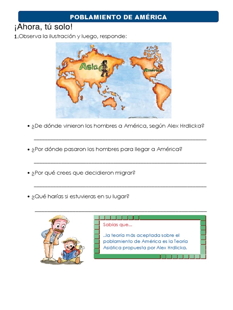 Poblamiento de América para Cuarto Grado de Primaria | PDF