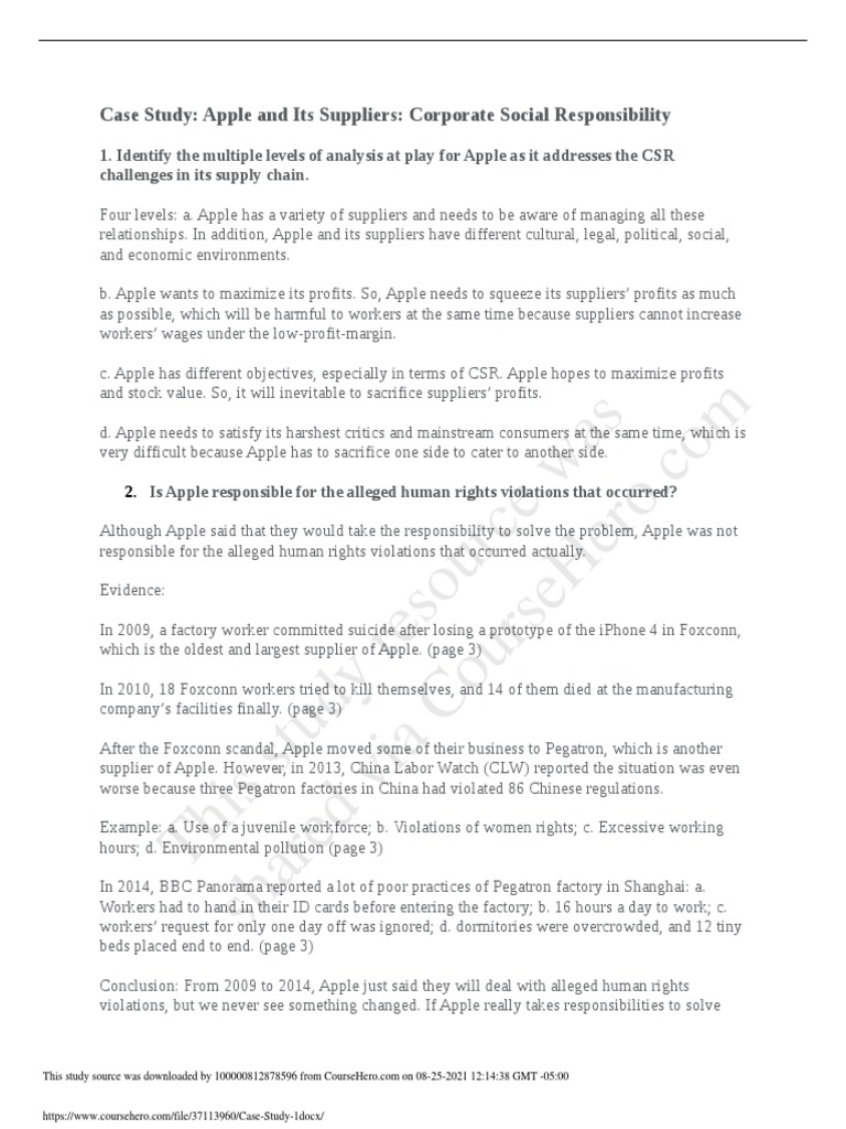 Case Study 1 | PDF | Apple Inc. | Corporate Social Responsibility
