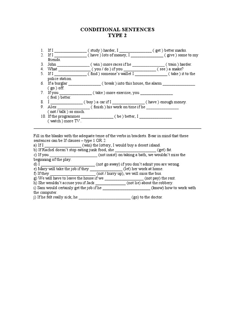 Conditional Sentences Type 2 Grammar Drills - 24206 | PDF | Language ...