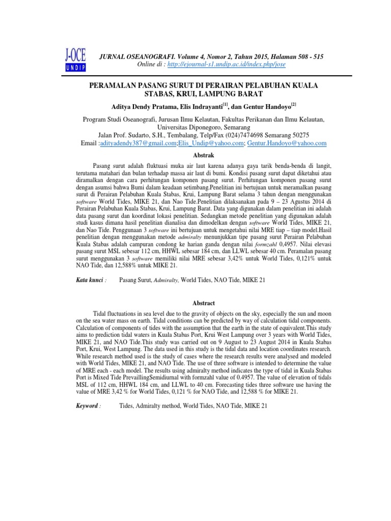 Id Peramalan Pasang Surut Di Perairan Pelab Pdf