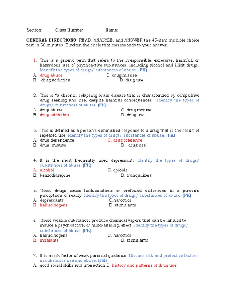 Multiple Choice Test on Substance Use and Abuse: Analysis of Content ...