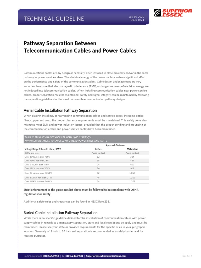 Pathway Separation Between Telecommunication Cables and Power Cables ...